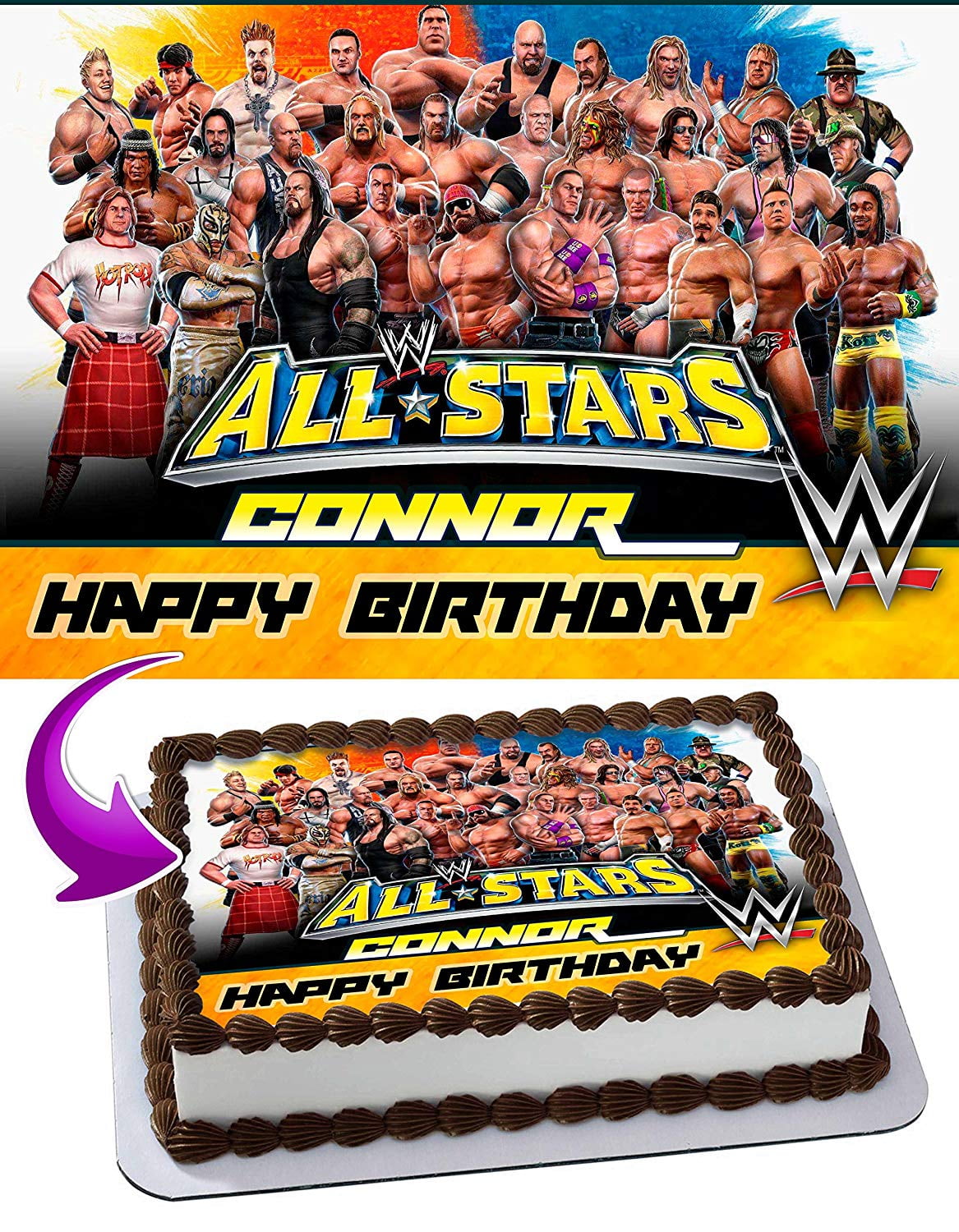 WWE WrestleMania Edible Cake Image Topper Personalized Birthday Party 1 ...