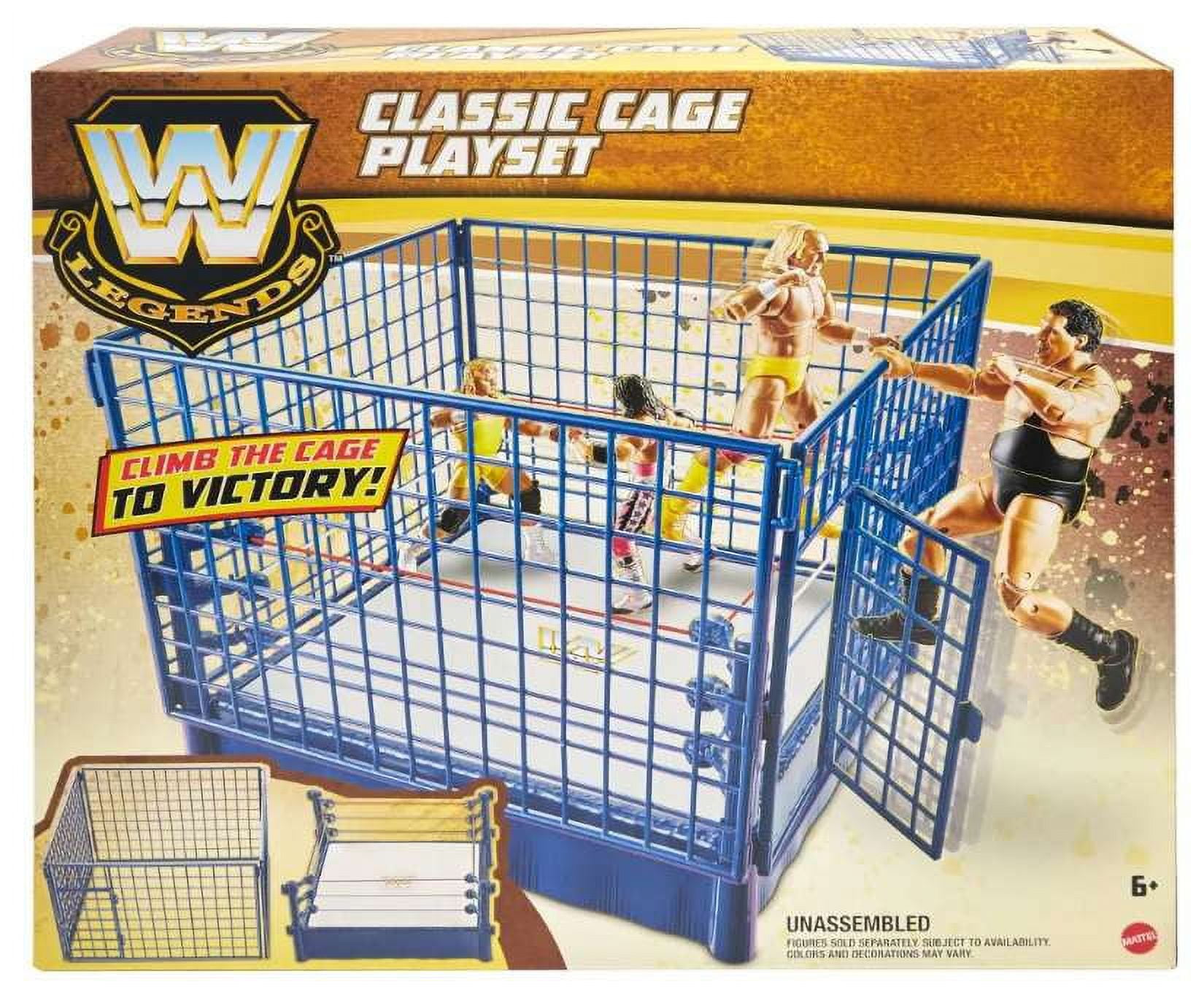 WWE Classic Cage Playset - 14-inch Ring, Pro-Tension Ropes, Spring ...