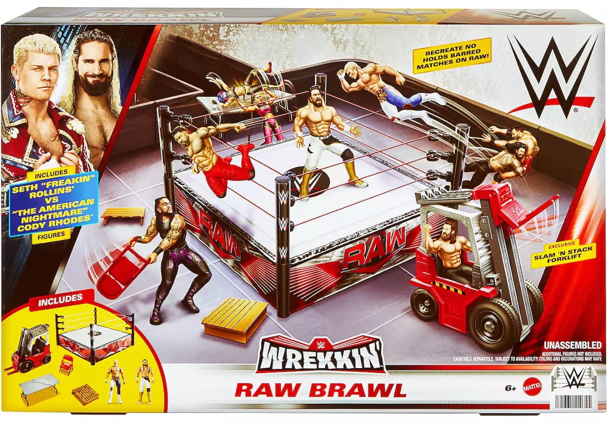 Mattel WWE RAW Brawl Ring Playset, Cody Rhodes, Seth Rollins Figures ...