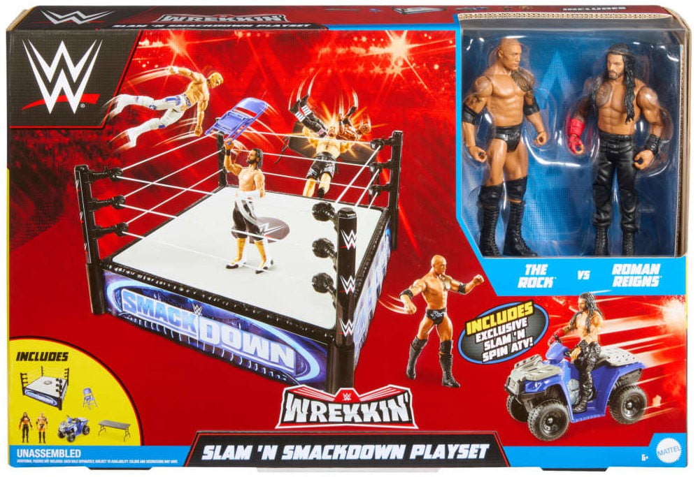 WWE Wrestling Wrekkin' Slam 'N Smackdown Playset (with The Rock & Roman ...