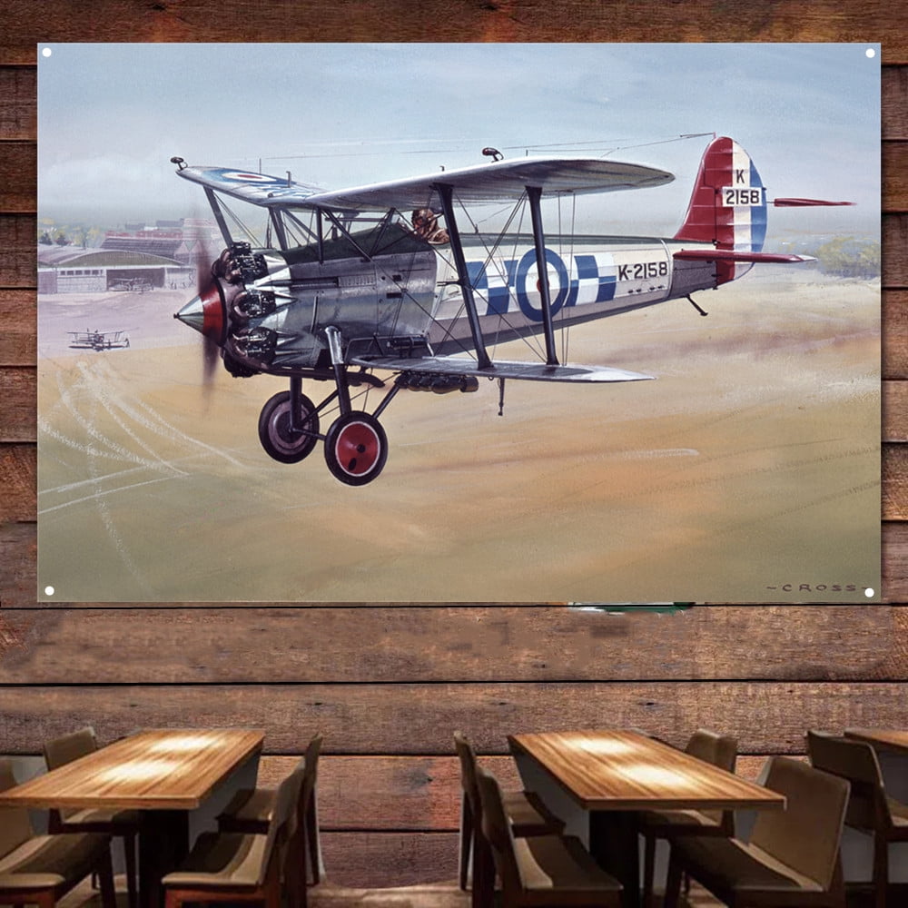 WWII Bulldog Fighter Jet Wall Decor Tapestry - Attack Aircraft Canvas ...