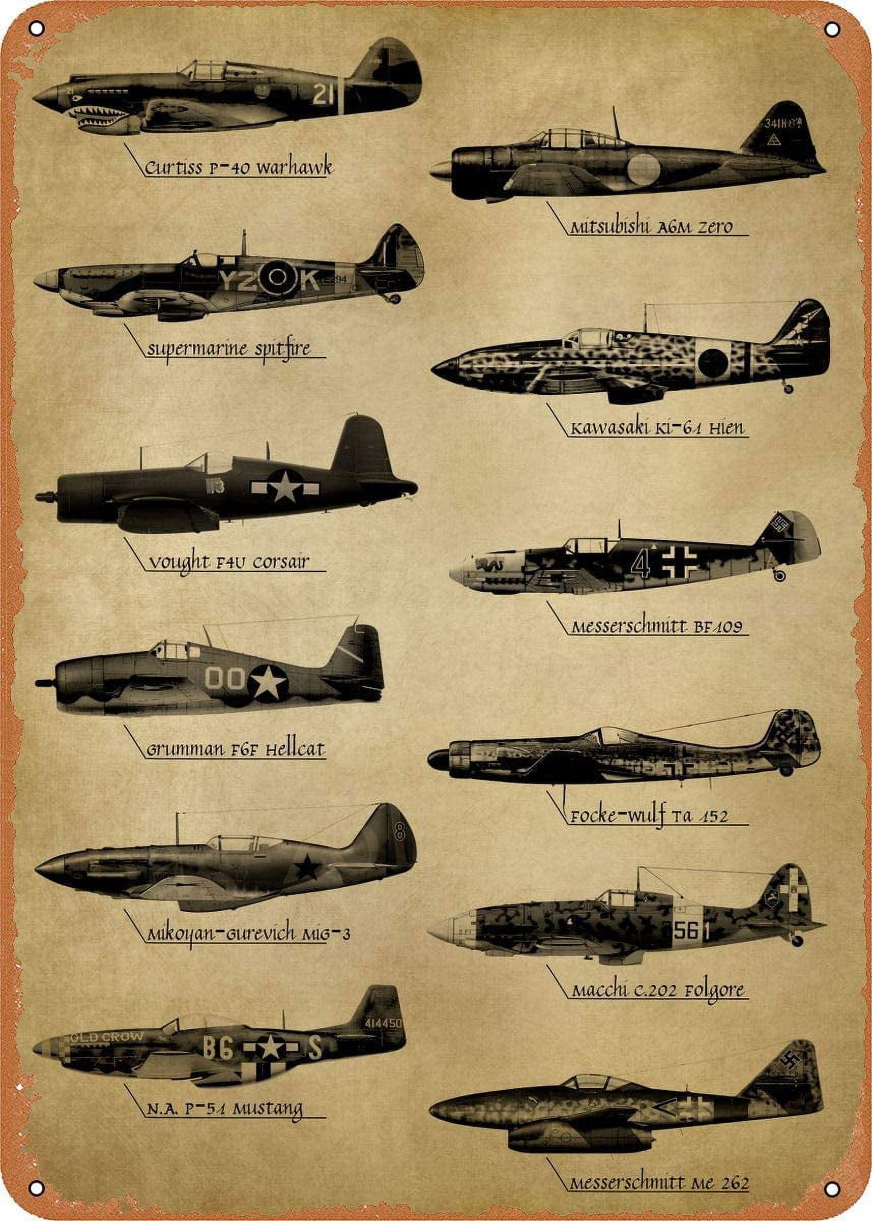 WWII Fighter Planes Metal Tin Sign Wall Decor Man Cave Military Fan ...