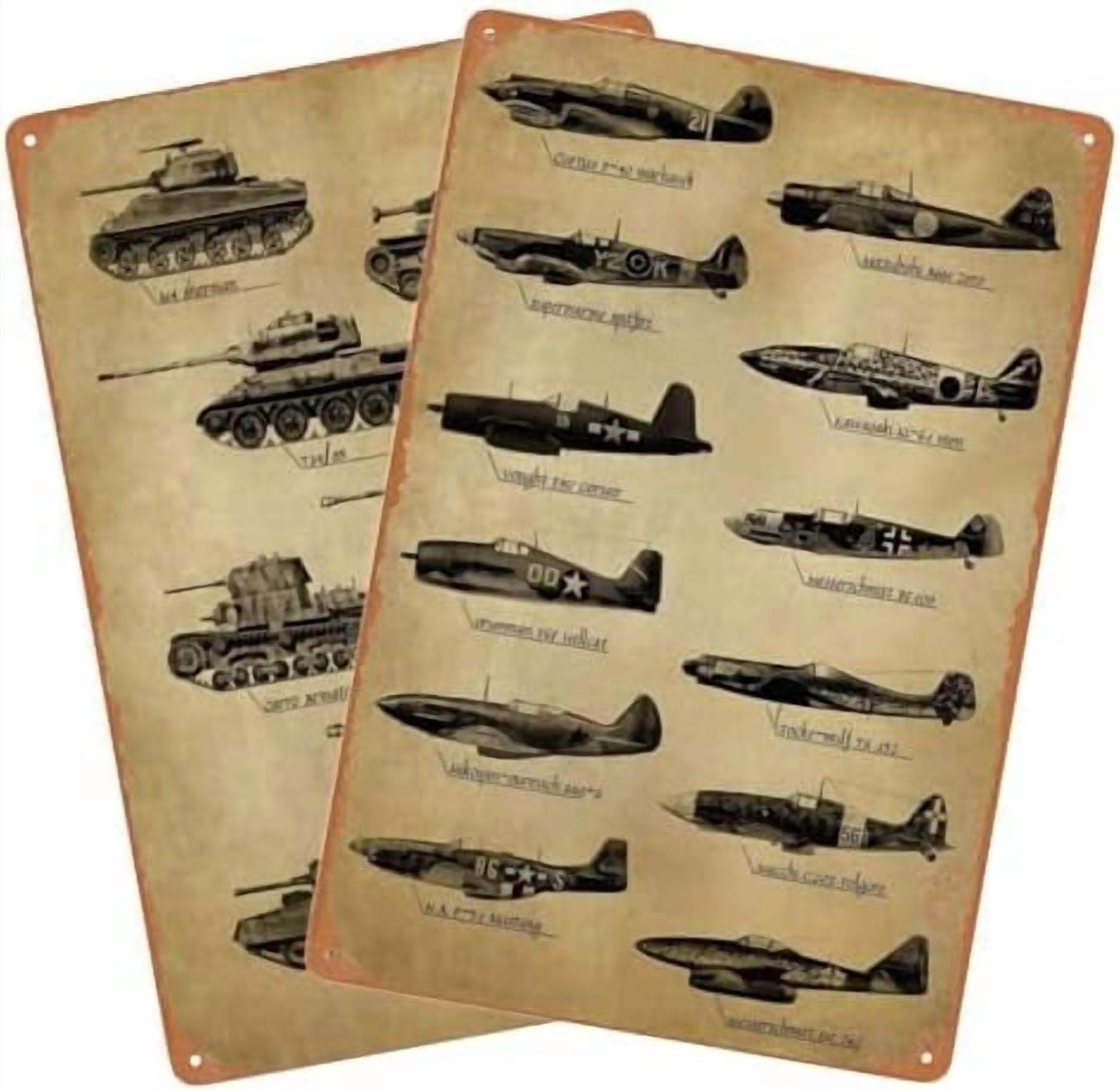 WWII Fighter Planes and WWII Tanks Vintage Metal Sign, Retro Tin Sign ...