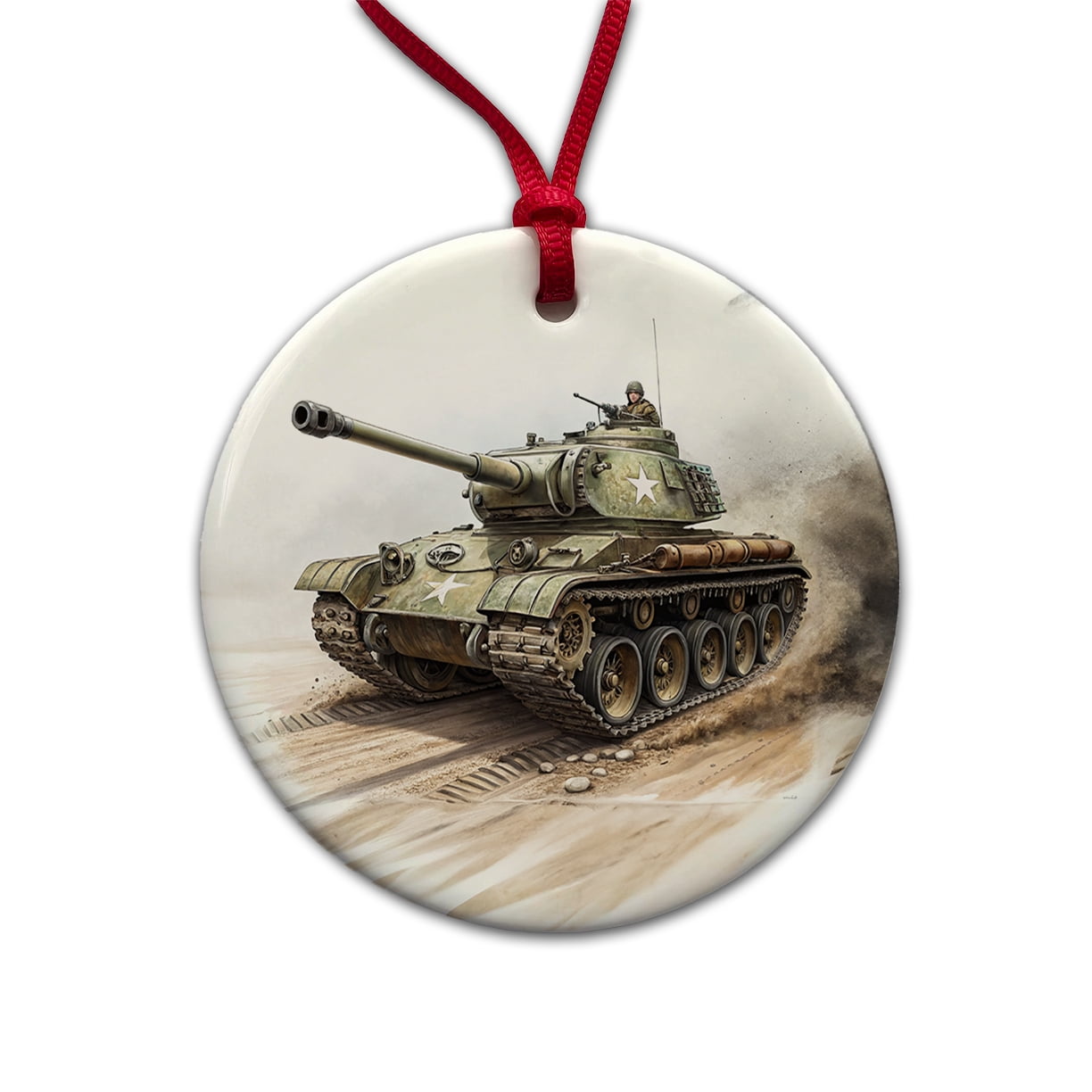 WWII M26 Pershing US Heavy Tank Christmas Tree Holiday Round Ceramic ...