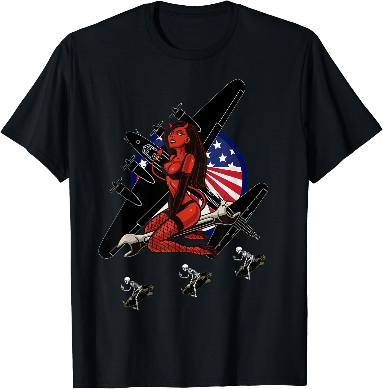 WWII Nose Art Bomber Devil Girl Retro B17 Vintage Bomber T-Shirt Size S ...