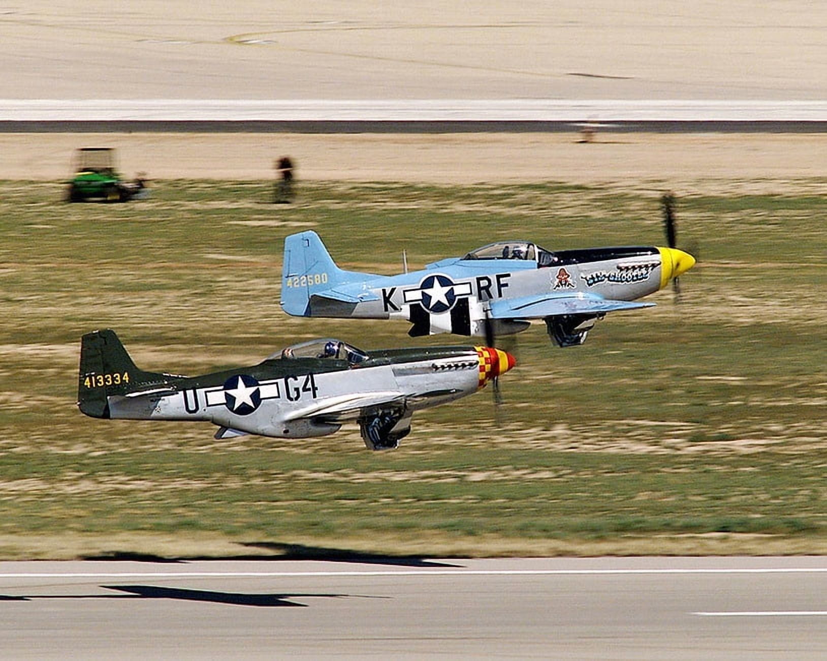 WWII P-51 Mustang Pair Take Off - 12x18 Inch Laminated Aviation Poster ...