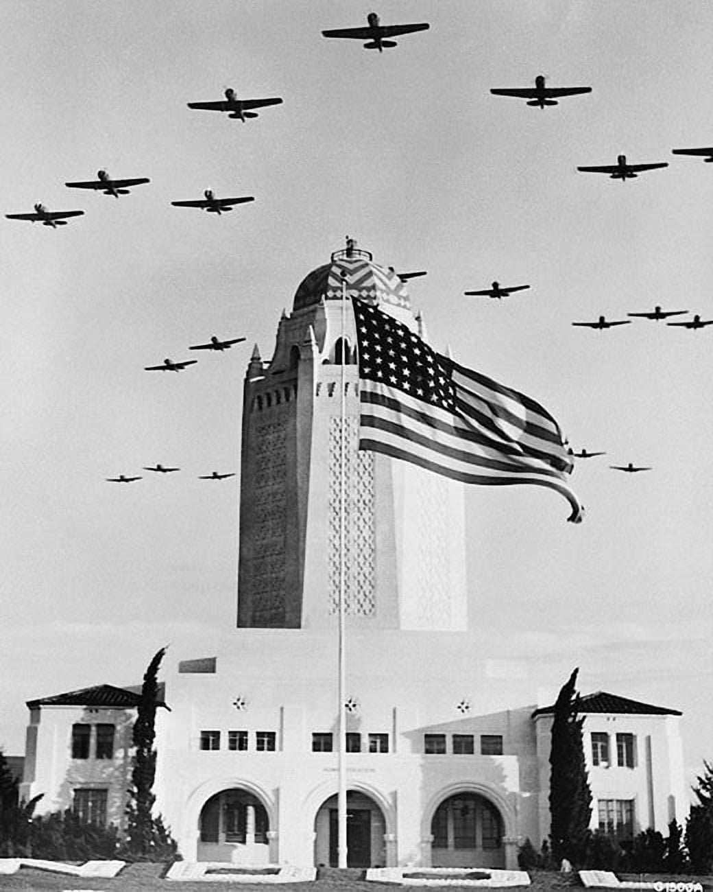 WWII Planes Formation over Randolph Field - 24x36 Inch Glossy Laminated ...