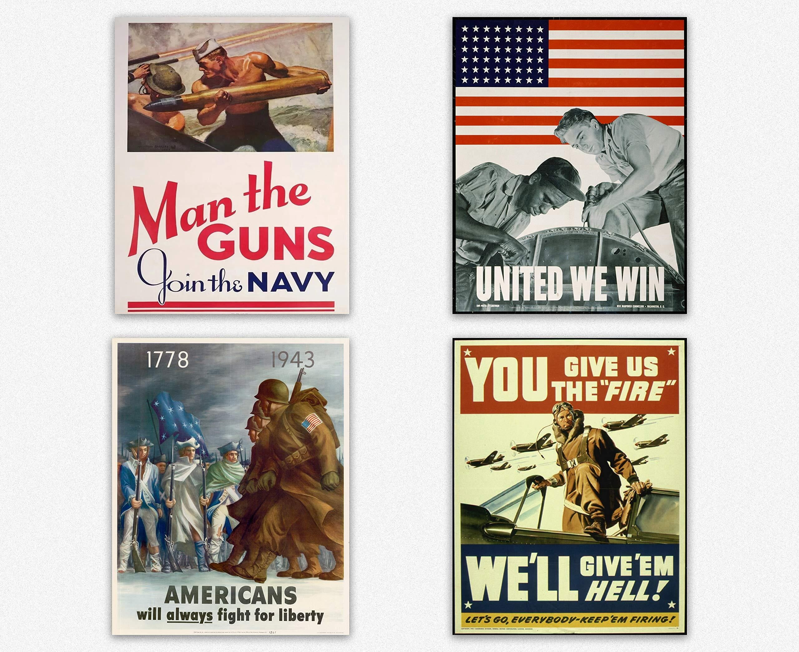 WWII Set-of-4 Quotes Home Decor, Motivational Gift Poster / Bedroom ...