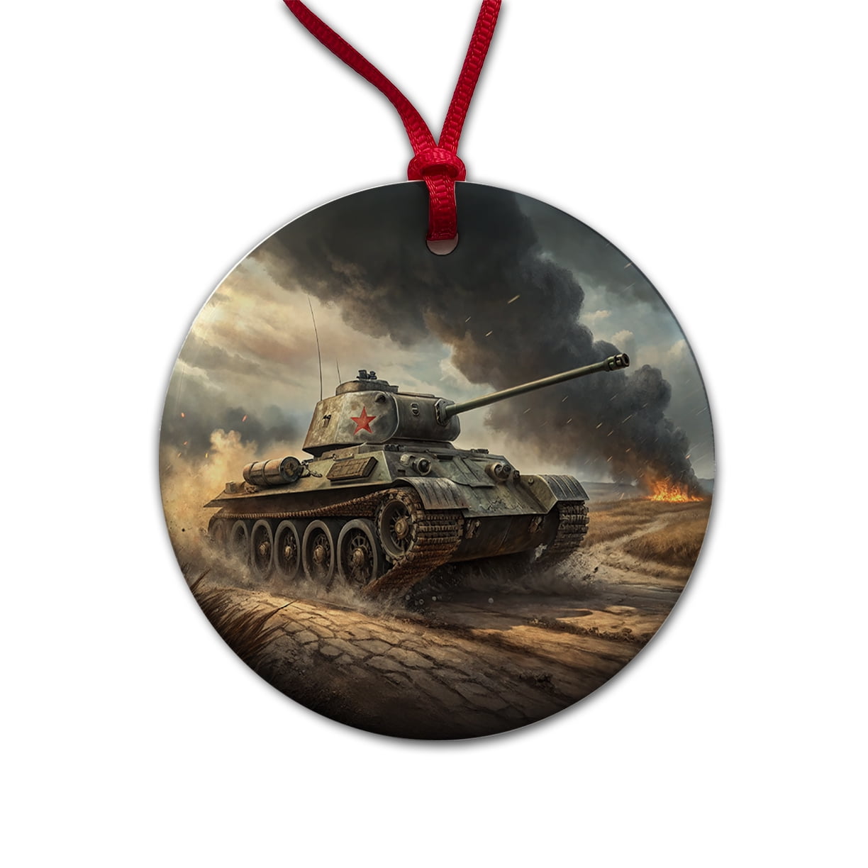 WWII T-34 Russian Medium Tank Christmas Tree Holiday Round Ceramic ...
