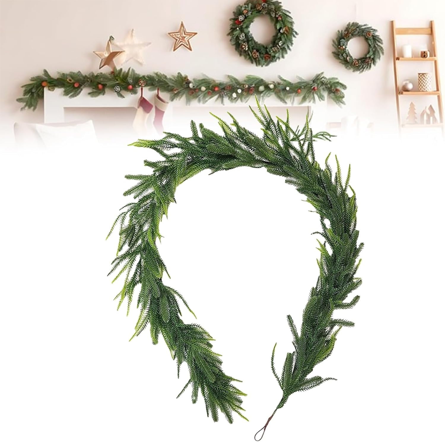 WWKQQ Declarity Garland,Faux Cedar Pine Rattan Garland Realistic ...