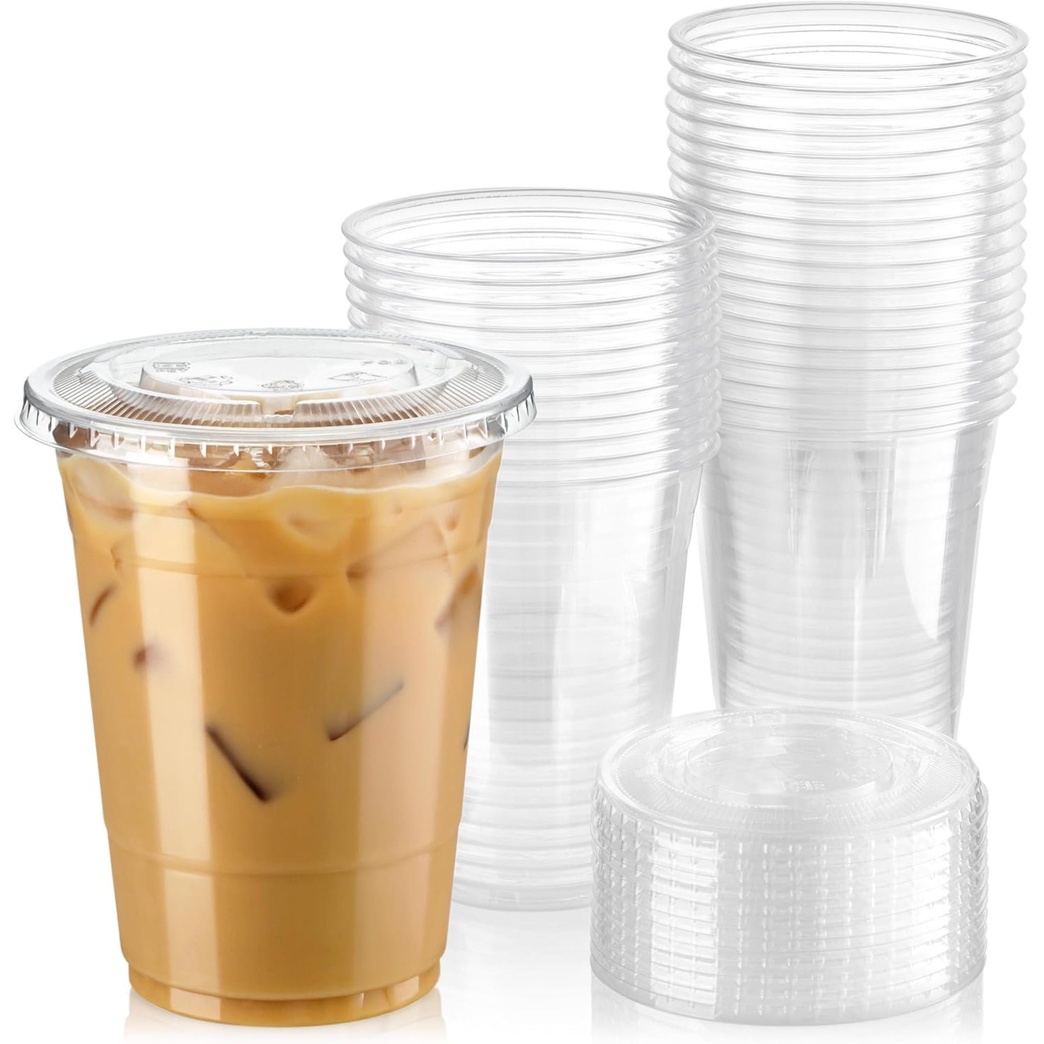 WWTF 600 Pack 16 oz Clear Plastic Cups with Flat Lids, Disposable Iced ...