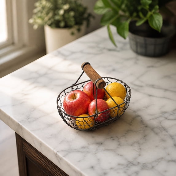 WWV Basket with Handle Elliptical Metal Storage Mesh Basket for Bread ...