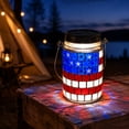 WWV Solar Glass Jar Lantern USA Flag Patriotic Waterproof LED Hanging ...