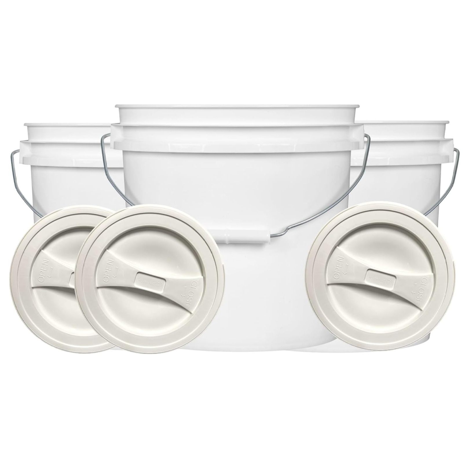 WWXBTM 2 Gallon White Bucket with Screw on Lid - Pack of 3 Made in USA ...