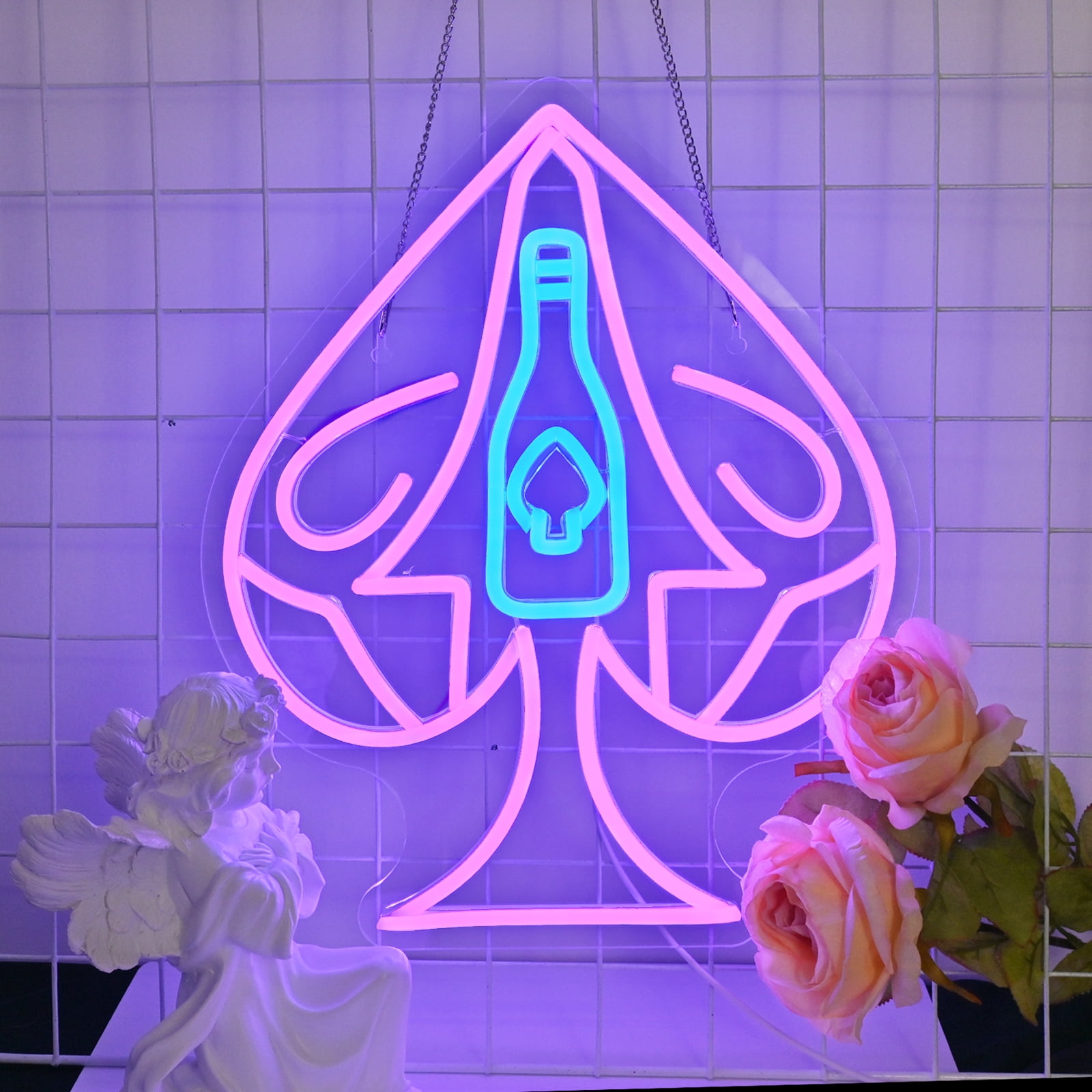 WX&YH Ace of Spades Champagne Neon Sign LED Neon Light USB Power Supply ...