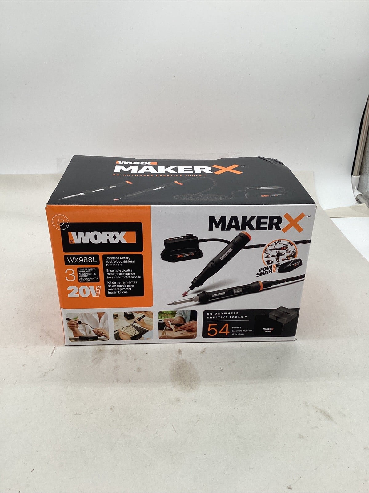 WX988L WORX 20V 2 PC MAKERX Combo: Rotary Tool + Wood/Metal Crafter ...