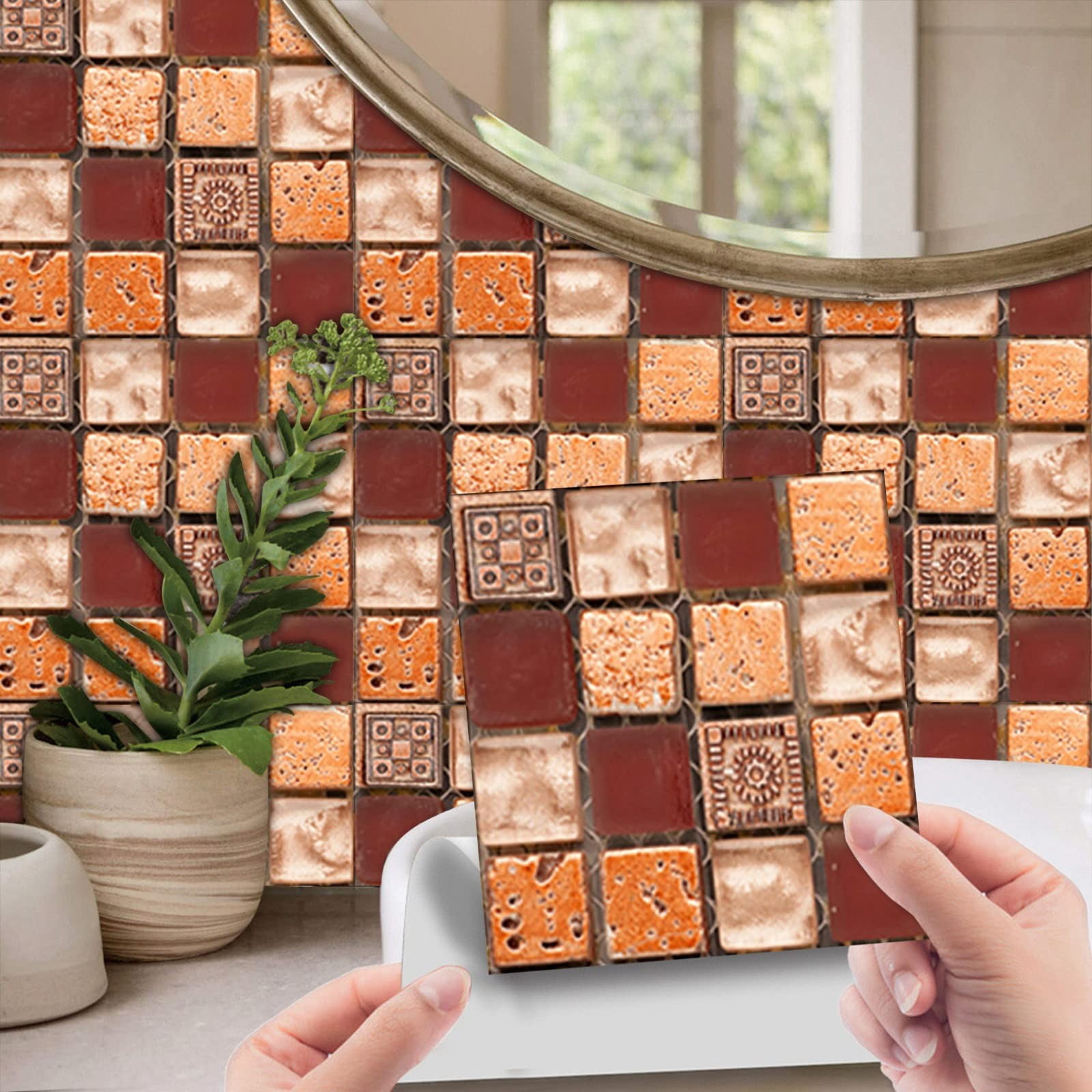 WXC12 10pcs Self Adhesive Waterproof Tile Wallpaper Crystal Wall Tile ...