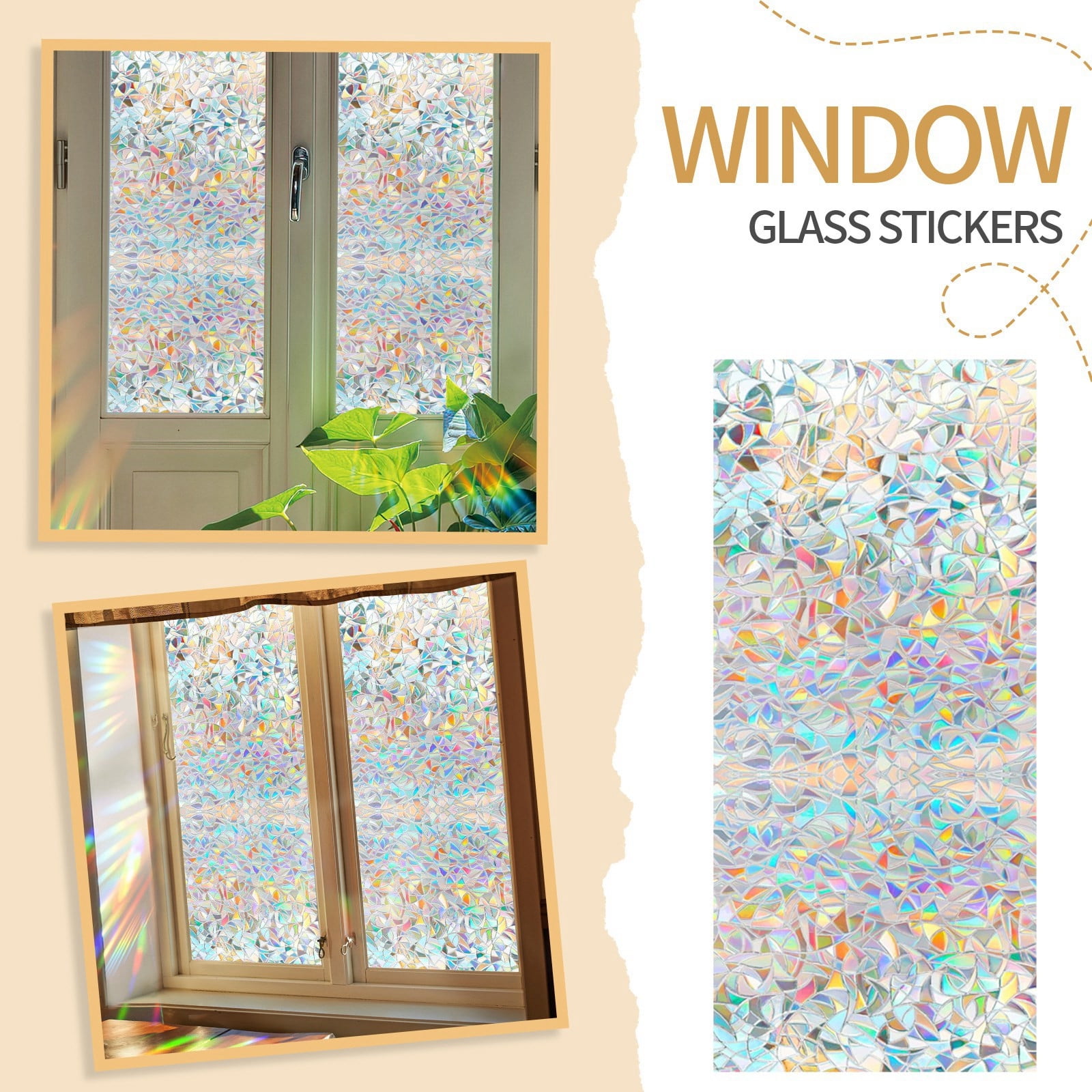 WXC12 17.7in/45cm*39.3in/100cm Rainbow Reflective 3D Window Film Decor ...
