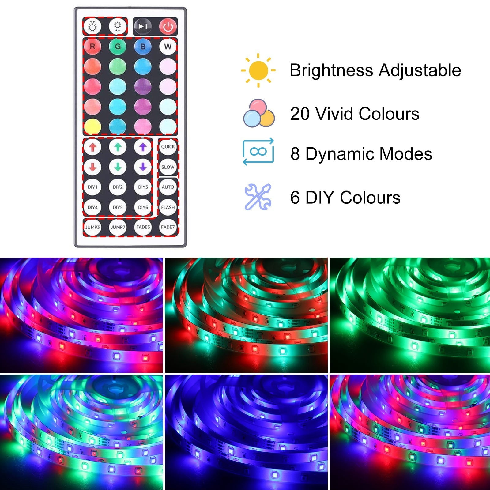 WXC12 49 Foot Led Light Strip Color Changing Led Tape Light With 44 Key ...