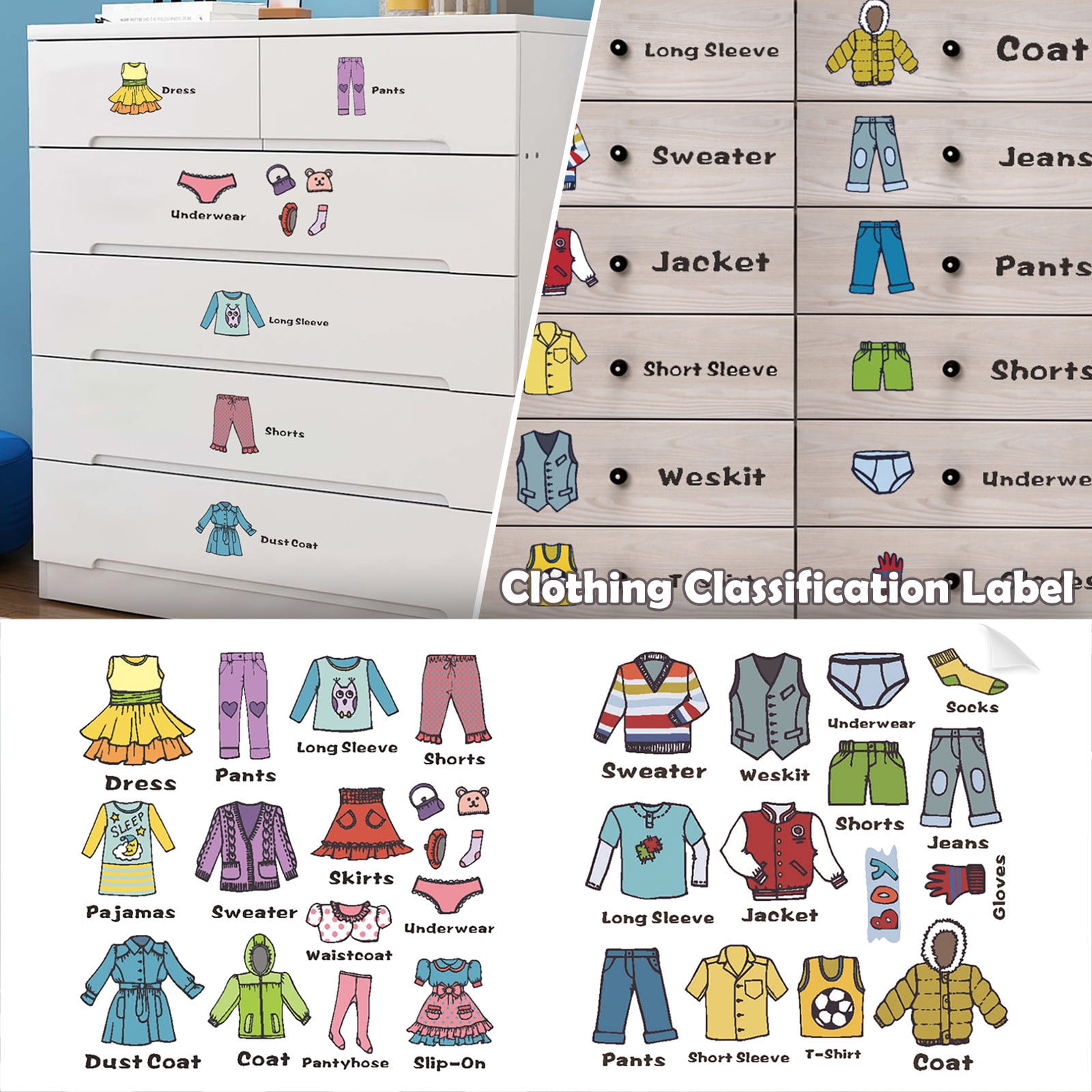 WXC12 Clothes Reflective Box Classification Underwear Sticker Label Boy ...