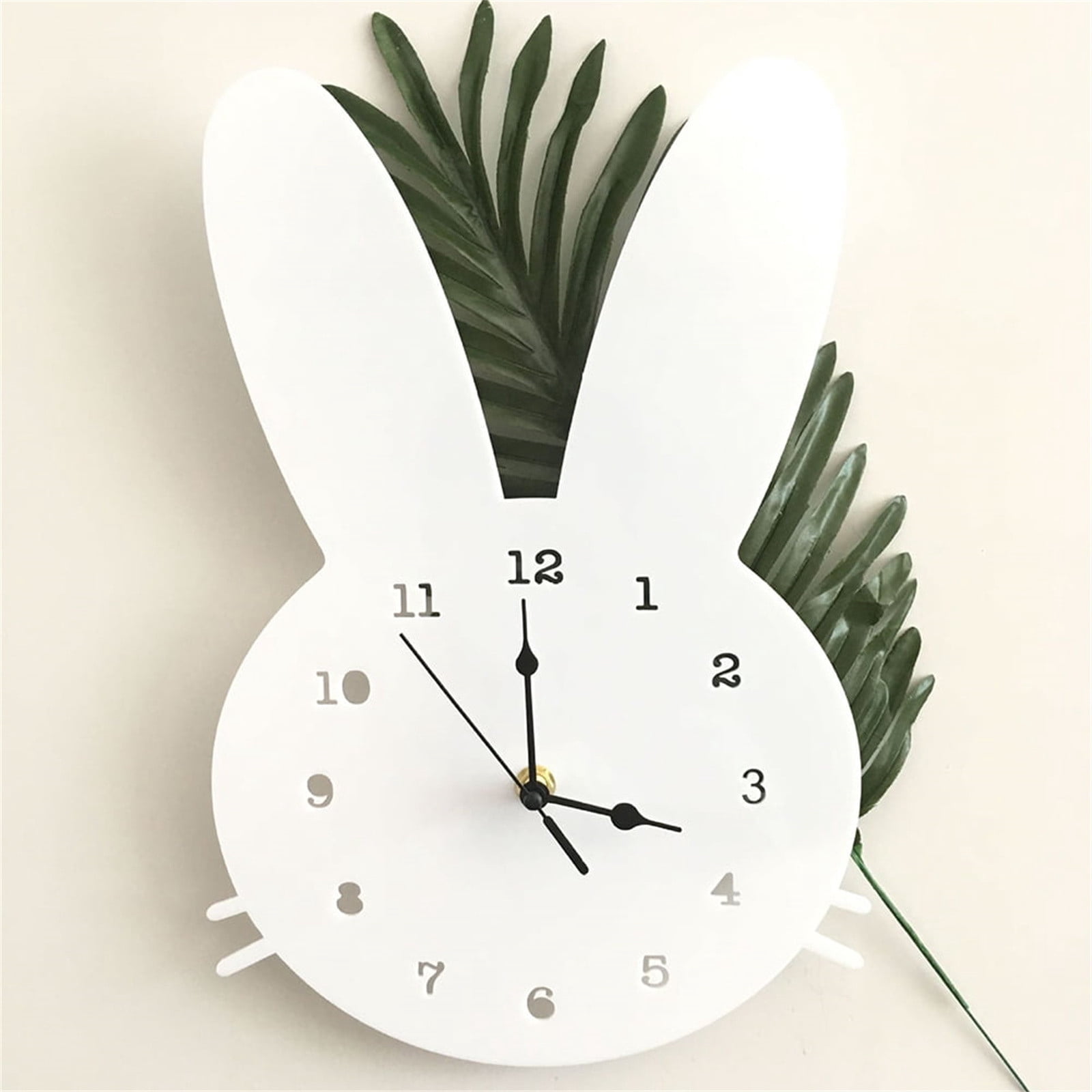WXC12 Cute Rabbit Wooden Mute Wall Clock Bedroom Children's Room Home ...