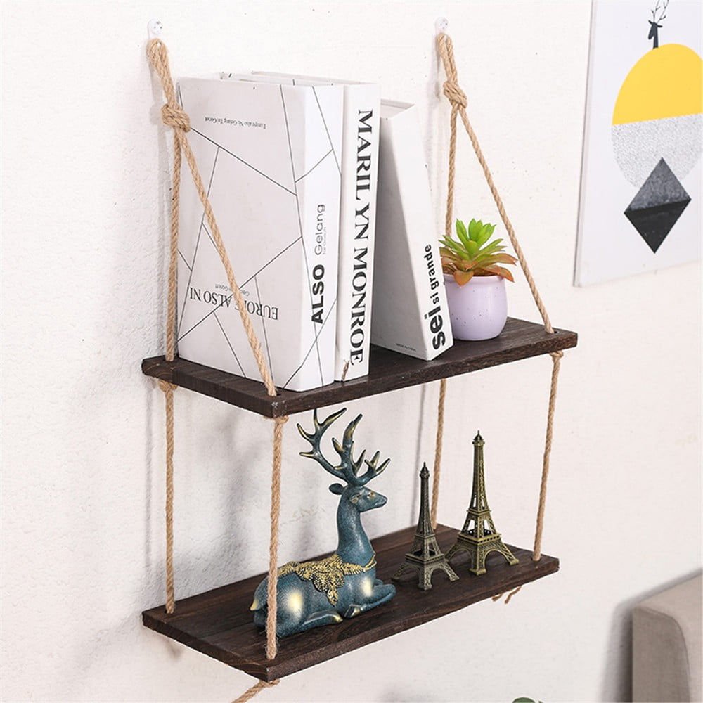 WXC12 Hanging Wall Shelves,Swing Rope Floating Shelf,2 Tier Hanging ...