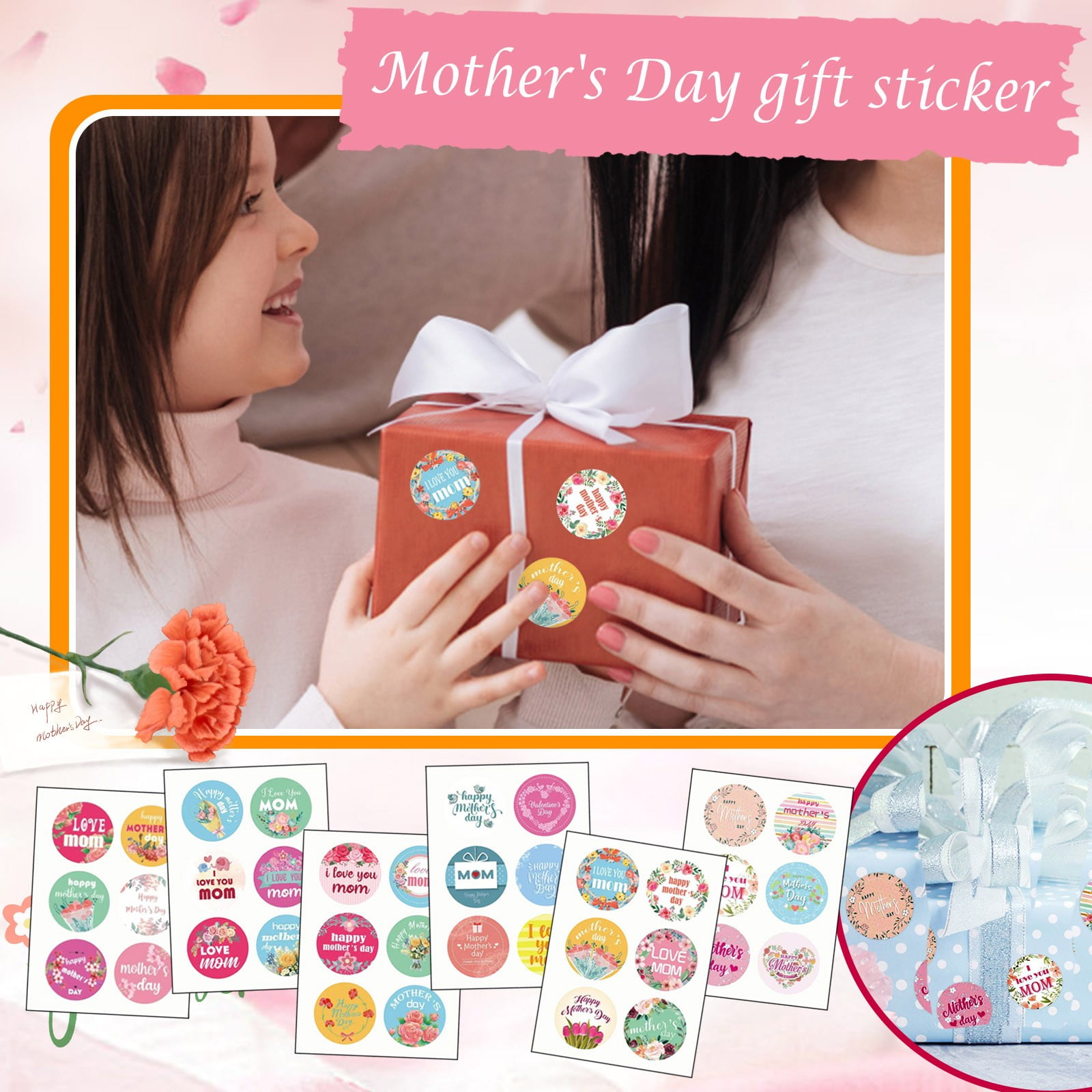 WXC12 Happy Mother Day Stickers,Floral Mom Labels Stickers In For ...