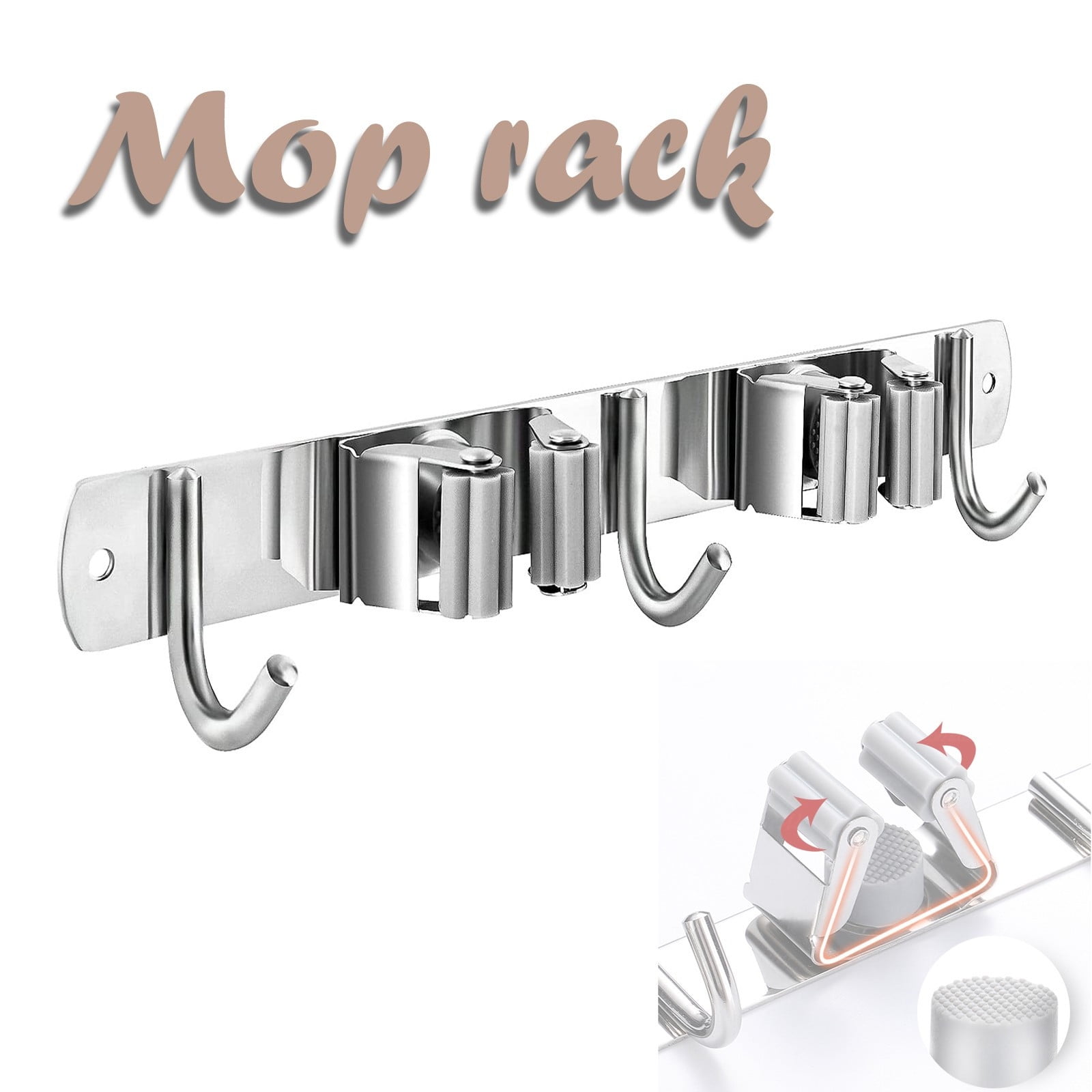 WXC12 Wall Mounted Mop Rack (2 Racks And 3 Hooks) Stainless Steel Mop ...