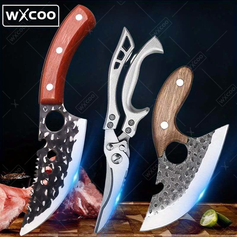 WXCOO 3 Pcs,Stainless Steel Boning Knife Professional Utility Butcher ...