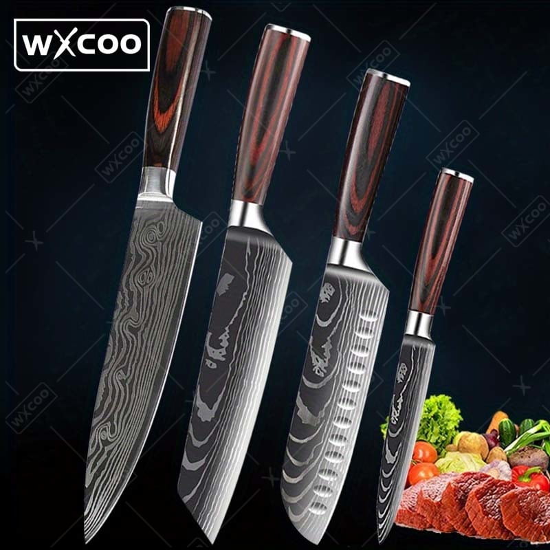 WXCOO 4pc, Kitchen Knife Stainless Steel Chef Knife Meat Cleaver ...