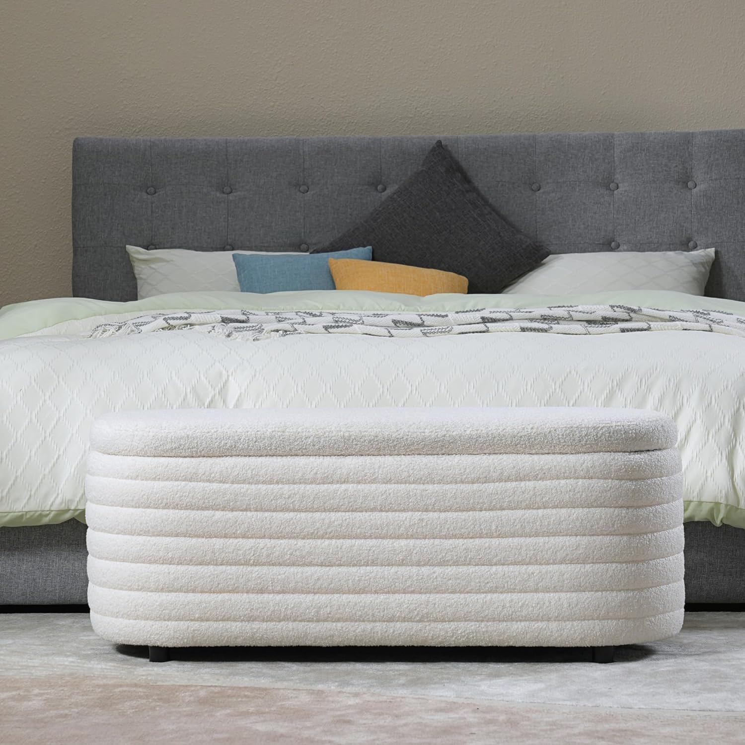 WXGTFV Bench Modern Ottoman 45" Entryway Comfy Upholstered Stool Room ...