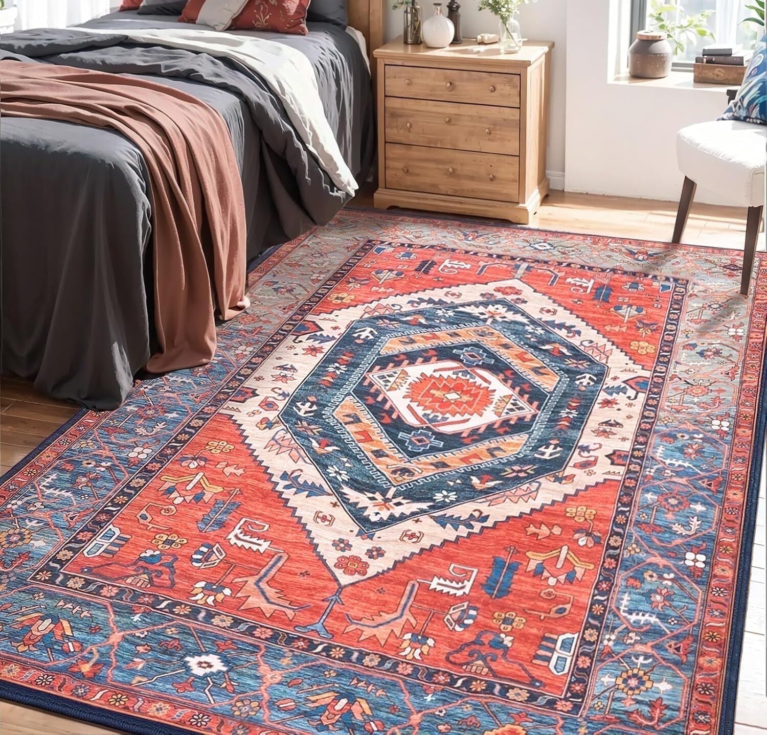 WXHOME 4'x6' Bedroom Rug,Boho Rug Vintage Rust Washable Area Rugs Non ...