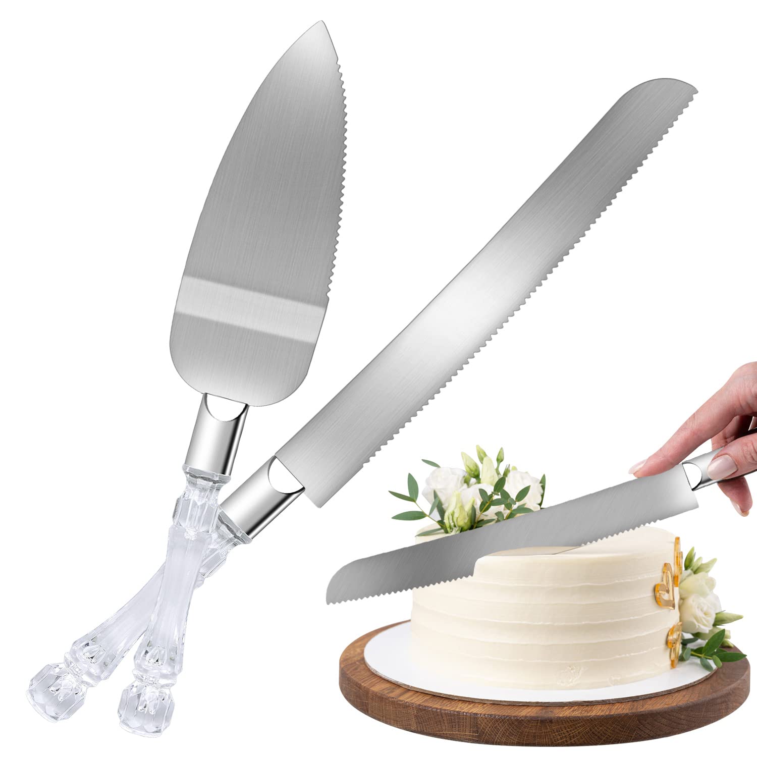 WXJ13 2 PiecesSet Wedding Cake Knife and Server Set Crystal Handles ...
