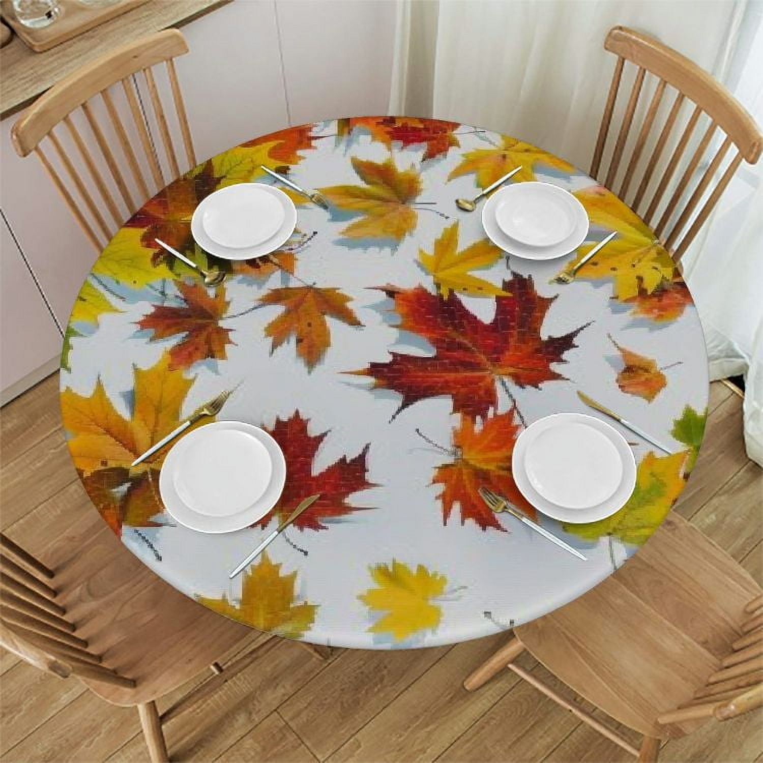 WXKJ Autumn Maple LeavesElastic Round Tablecloth, Fall Plants Nature ...