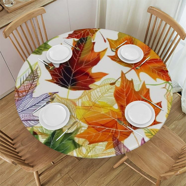 WXKJ Autumn Round Fitted Tablecloth Stretch Spandex Fall Table Cover ...