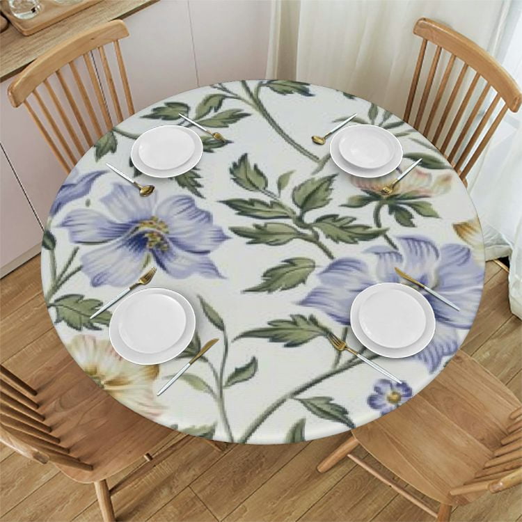 WXKJ Blue Yellow Floral Leaf Round Tablecloth Summer Spring Wildflower ...