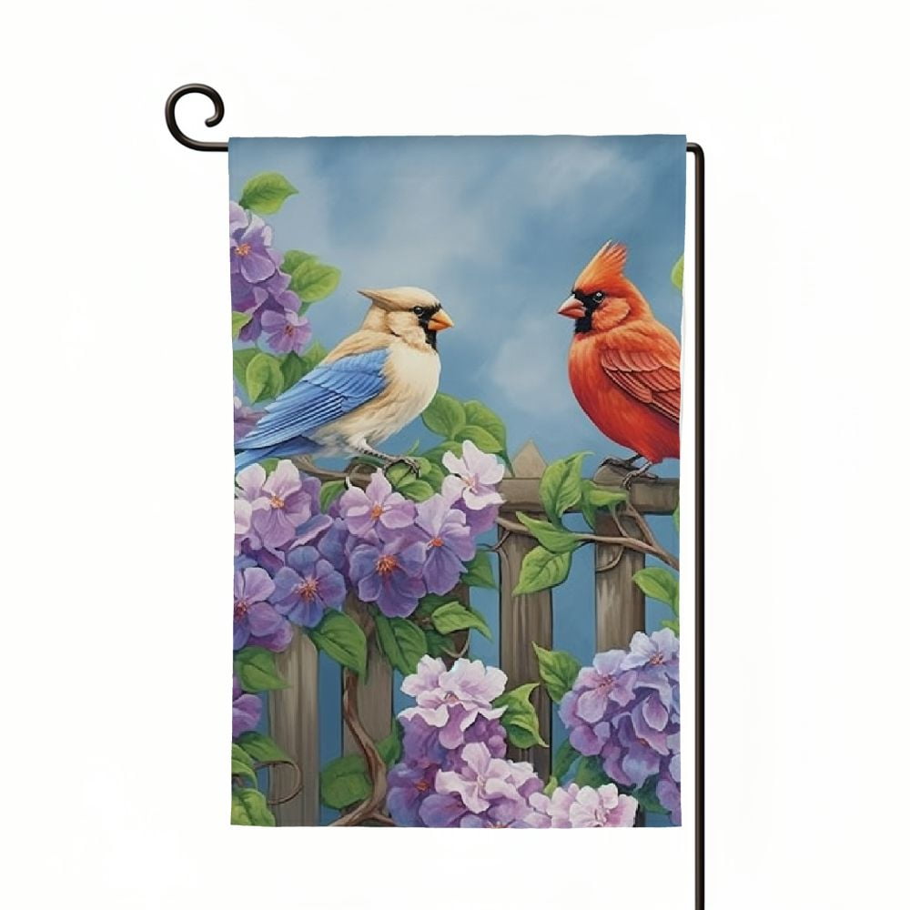 WXKJ Cardinals and Hydrangeas Spring Garden Flag Floral Birds Double ...