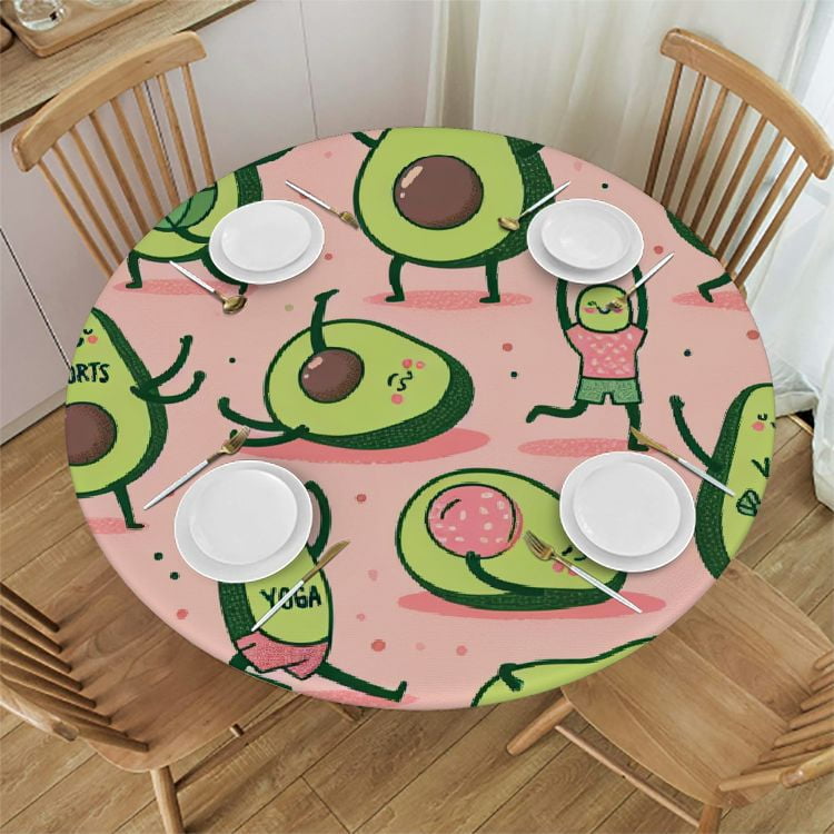 WXKJ Cartoon Avocado Cute Fruits Fitted Round Tablecloth Waterproof ...