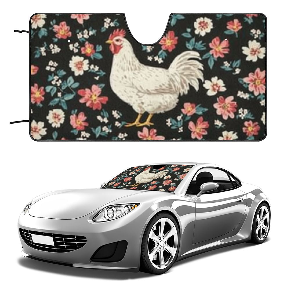 WXKJ Cartoon Rooster Floral Print Car Windshield Sunshade, Auto ...