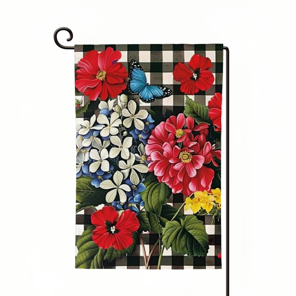 WXKJ Checkered Geraniums Summer Garden Flag Floral Double Sided ...