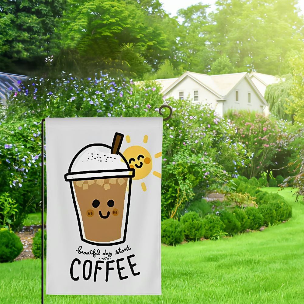 WXKJ Coffee Garden Flag Cute Cartoon Sunshine Doodle Beautiful Day ...