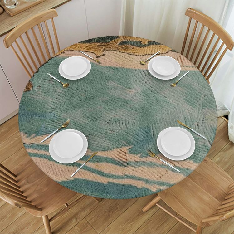 WXKJ Cracked Marble Round Tablecloth Rose Gold Metallic Foil Jade Green ...
