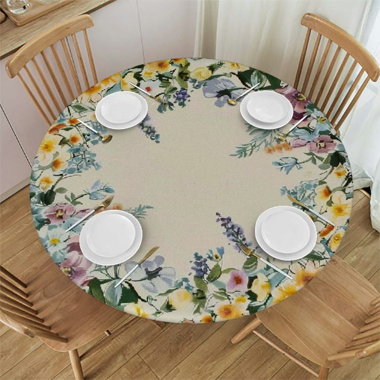 WXKJ Daisy Flower Kitchen Fitted Tablecloth for Round Table,Boho Table ...