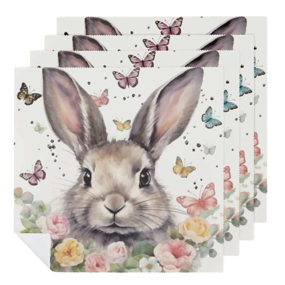 WXKJ Easter Cloth Napkins Bunny Spring Flower Napkins Rabbit Butterfly ...