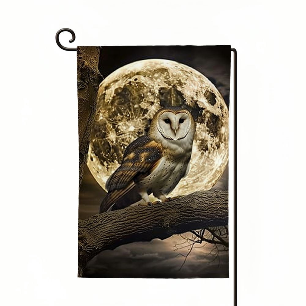 WXKJ Fantasy Misty Forest Tree Owl Bird Night House Flag Double Sided ...