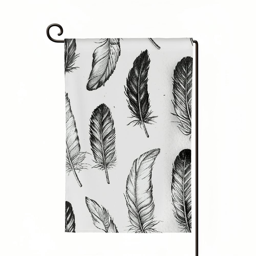 WXKJ Feather Garden Flag Vintage Sketch Black White Bird Feathers Wings ...