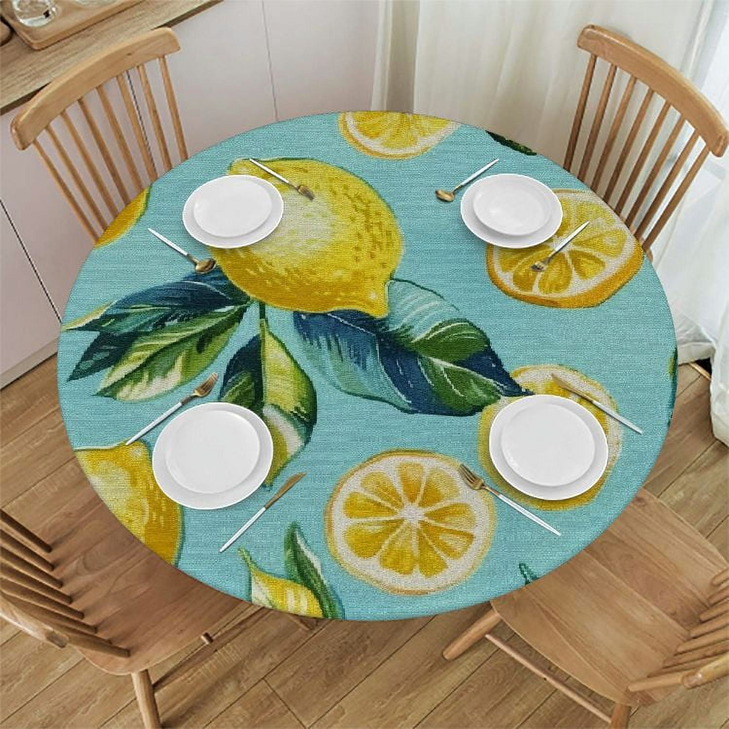 WXKJ Fitted Tablecloth Round with Elastic Edged,Leaf Wipe Clean Table ...
