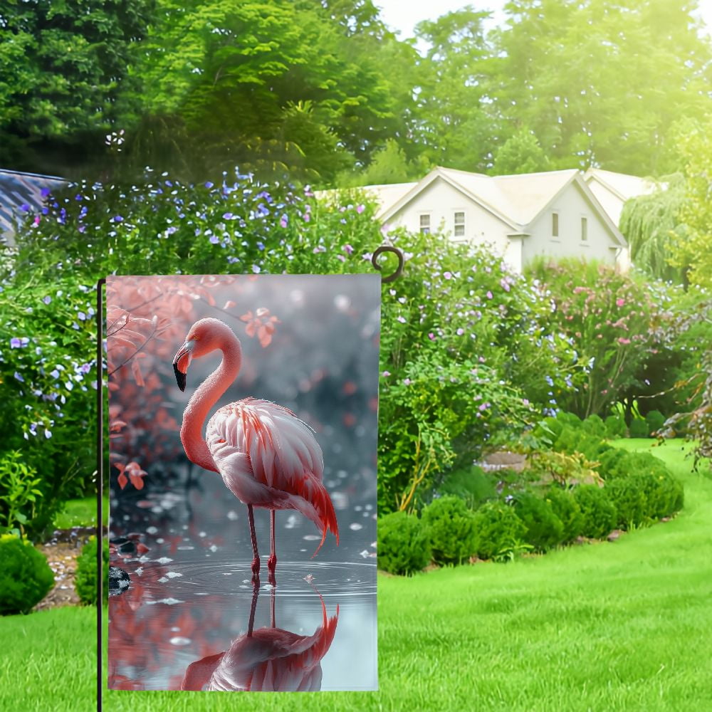 WXKJ Flamingo Garden Flag Cute Bird With Sunglasses Flower Wreath Stars ...