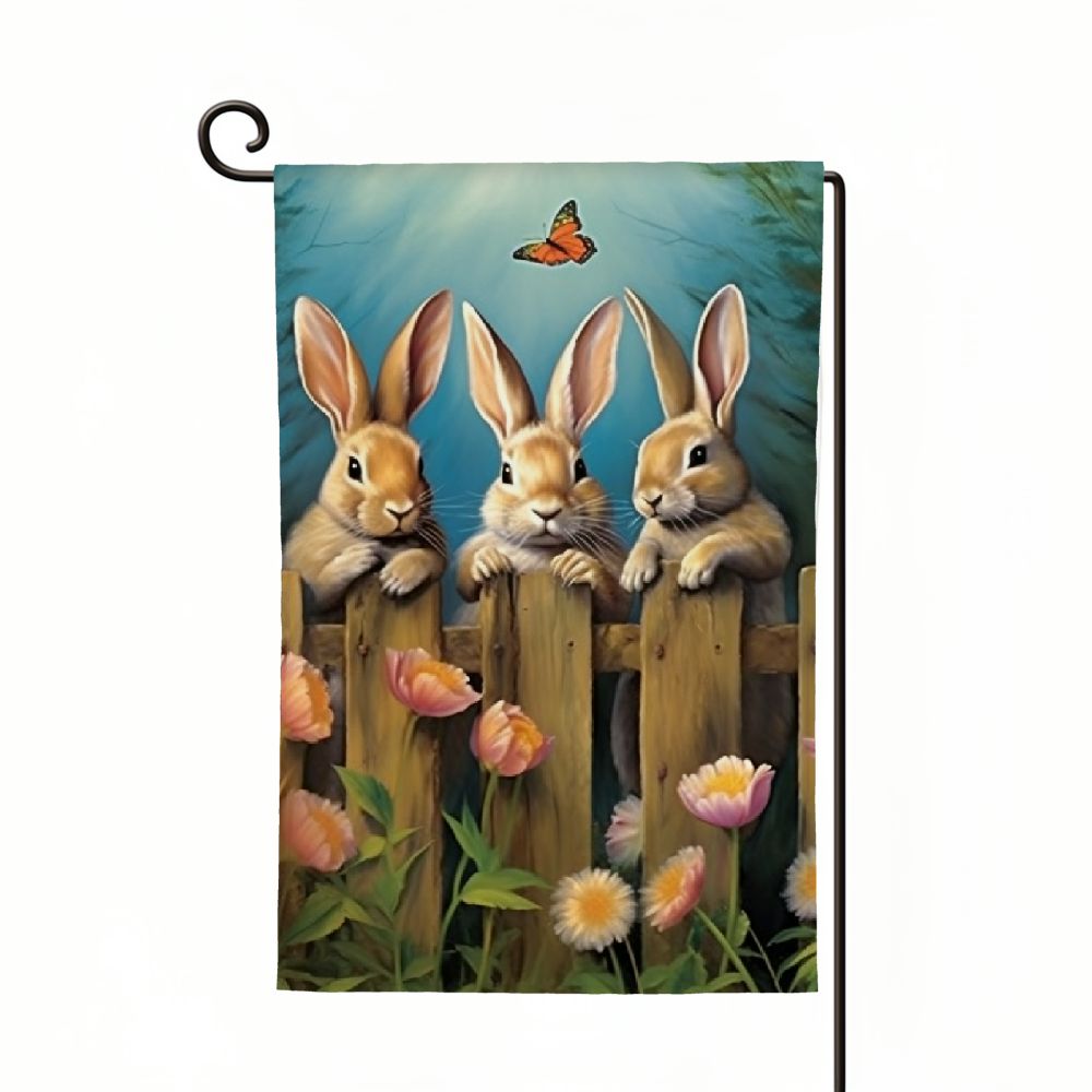 WXKJ Garden Bunnies Spring House Flag Tulips Easter Rabbits Garden ...