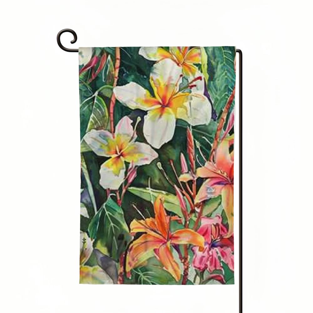 WXKJ Garden Flag Colorful Pattern Tropical Exotic Flowers Pink Outdoor ...
